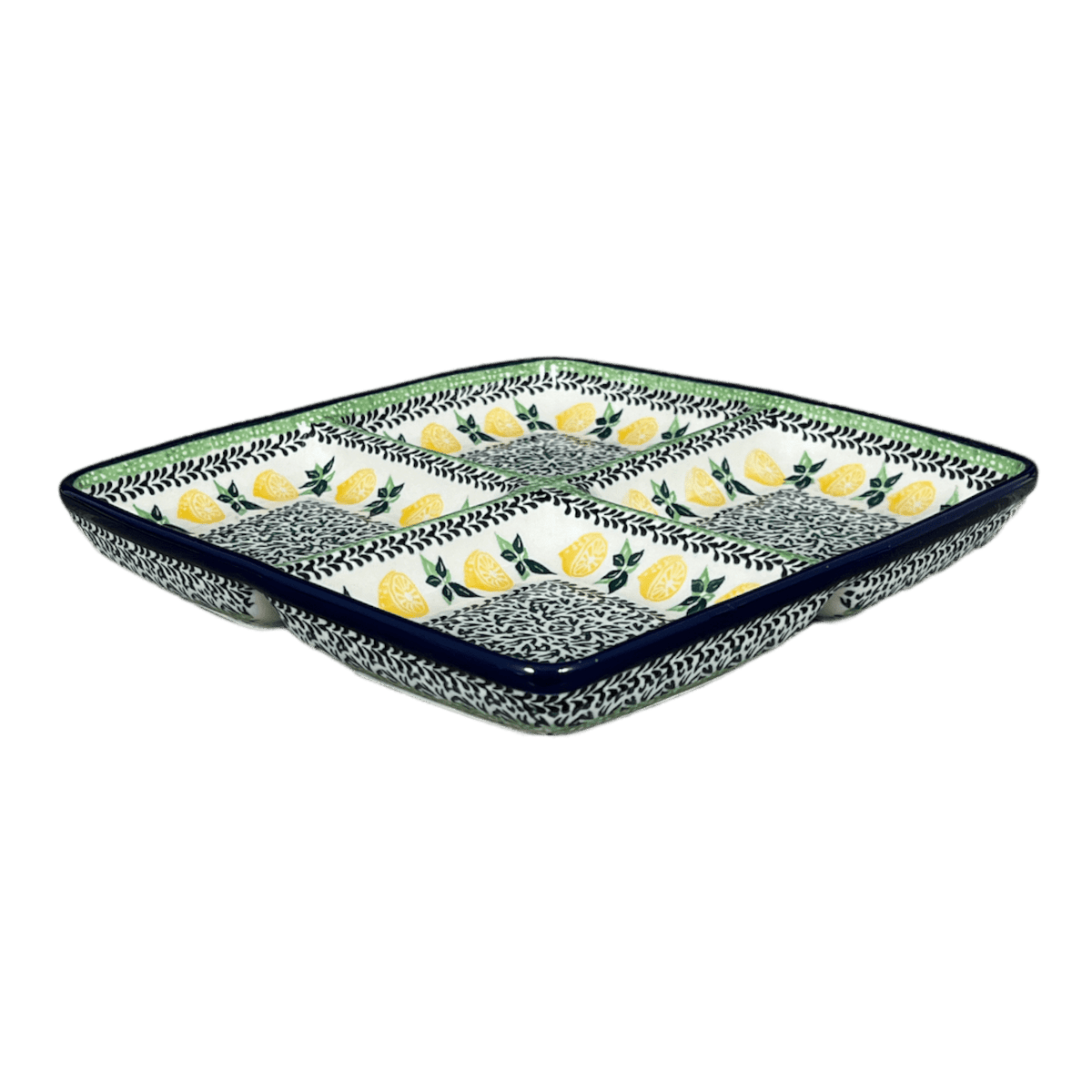 Divided Square Dish, 9.75" in "Lemons and Leaves" by Ceramika Artystyc ...