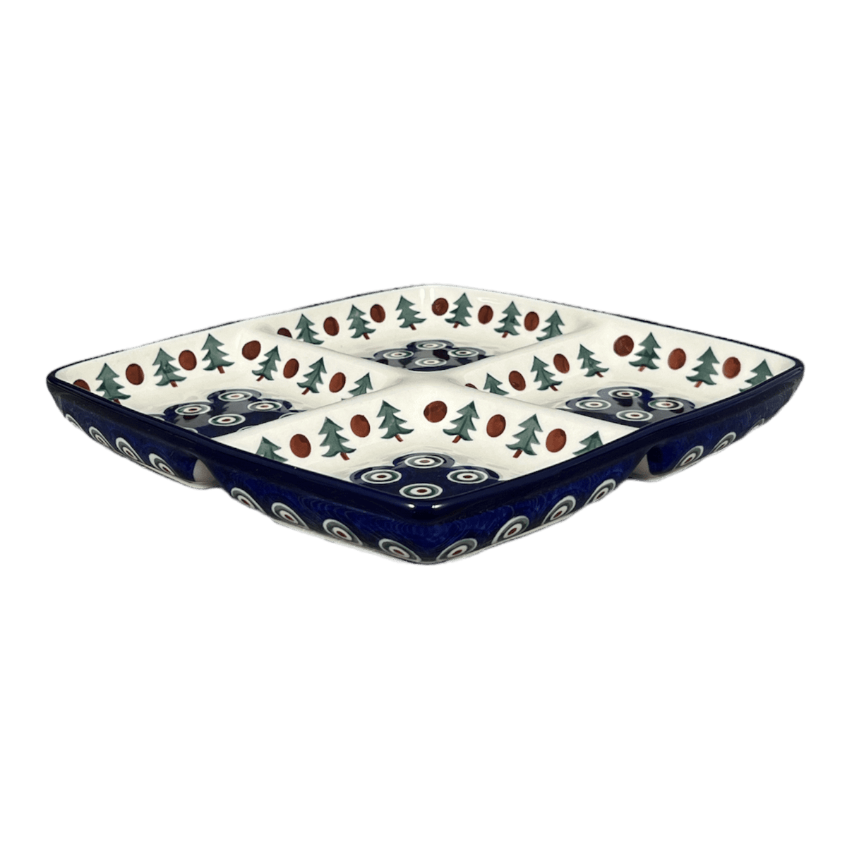 Divided Square Dish, 9.75" in "Peacock Pine" by Ceramika Artystyczna ...