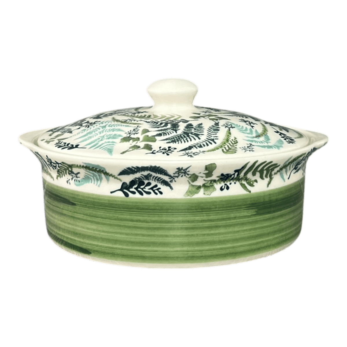 Baker, Round, with Lid, Deep, 8" in "Scattered Ferns in Green" by Manu ...